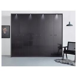 Drehtürenschrank Rauch "Oteli" Schränke Gr. B/H/T: 275 cm x 231 cm x 58 cm, mit Beleuchtung, 6 St., grau (graumetallic, effektgrau hochglanz) inkl. Passepartout optional mit Beleuchtung