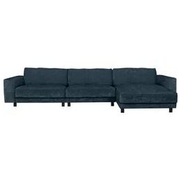 Ecksofa furninova "Samba schön bequem und hochwertig verarbeitet" Sofas Gr. B/H/T: 353 cm x 74 cm x 163 cm, Velours, Recamiere rechts, ohne Bettfunktion, blau (petrol) mit toller Kedernaht, im skandinavischen Design, L-Form