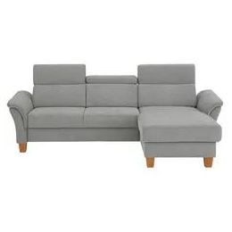 Ecksofa Home Affaire "Conville L-Form" Sofas Gr. B/H/T: 256cm x 84cm x 167cm, Webstoff, Recamiere rechts, inkl.Kopfteilverstellung, ohne Bettfunktion und Bettkasten, grau Federkern, wahlweise mit Bettfunktion und Bettkasten bzw. Stauraum