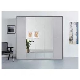 Drehtürenschrank Rauch "Oteli" Schränke Gr. B/H/T: 230 cm x 231 cm x 58 cm, ohne Beleuchtung, 5 St., grau (seidengrau) mit Mittelspiegel und Passepartout optional Beleuchtung