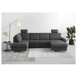 Wohnlandschaft Home Affaire "Summer U-Form" Sofas Gr. B/H/T: 314 cm x 91 cm x 170 cm, Breitcord, Recamiere rechts, mit Bettfunktion-mit Bettkasten-ohne Federkern, grau mit oder ohne Bettfunktion und Bettkasten, Cord-Bezug