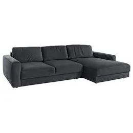 Ecksofa Places of Style "Bloomfield, L-Form" Sofas Gr. B/H/T: 303cm x 84cm x 176cm, Velours, mega-Recamiere rechts, XXL ohne Sitztiefenverstellung, grau (anthrazit) extra tiefe Sitzfläche, wahlweise mit Sitztiefenverstellung