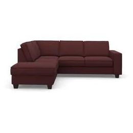 Ecksofa Home Affaire "County L-Form" Sofas Gr. B/H/T: 236cm x 81cm x 213cm, Luxus-Microfaser weich, Ottomane links, mit Bettfunktion-mit Bettkasten, lila (chianti) wahlweise Ottomane links oder rechts, mit Federkern-Polsterung