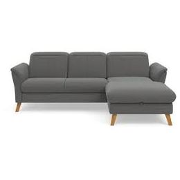 Sit & More Ecksofa SIT & MORE "Romero L-Form" Sofas Gr. B/H/T: 245cm x 91cm x 178cm, Struktur weich, Recamiere rechts, ohne Federkern-mit Kopfteilverstellung-mit Bettfunktion-mit Bettkasten-ohne motorische Relaxfunktion, grau wahlweise mit oder ohne Relax-Funktion, Bettfunktion, Bettkasten