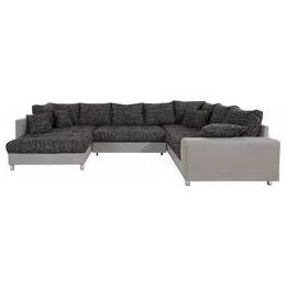 Wohnlandschaft MR. COUCH "Tobi U-Form" Sofas Gr. B/H/T: 339 cm x 75 cm x 105 cm, Microfaser PRIMABELLE-Struktur, Recamiere links, mit Bettfunktion, grau (hellgrau, schwarz, grau) wahlweise mit Kaltschaum (140kg BelastungSitz) und RGB-Beleuchtung