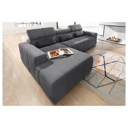 Ecksofa DOMO collection "Brandon große Ausführung B/T/H: 289/177/80 cm, auch in Leder und Cord" Sofas Gr. B/H/T: 289cm x 80cm x 175cm, Kunstleder SOFTLUX, Recamiere links, ohne Sitztiefenverstellung, mit Nierenkissen, grau (dunkelgrau) mit Kopfteilverstellung, wahlweise Sitztiefenverstellung, L-Form