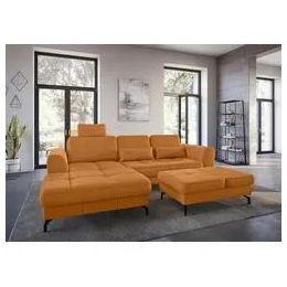 Sit & More Ecksofa SIT&MORE "Bendigo L-Form" Sofas Gr. B/H/T: 284 cm x 84 cm x 175 cm, NaturLEDER, mega-Recamiere links, mit schwarzem Nickelfuß, gelb (curry) inklusive Sitztiefenverstellung, Bodenfreiheit 12 cm, in 2 Fußfarben