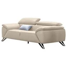 2,5-Sitzer NICOLETTI HOME Sofas Gr. B/H/T: 204cm x 72cm x 107cm, Leder TOUCH, beige (beige chiaro) Breite 204 cm, inklusive Kopfteilverstellung, Metallfüße