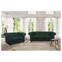 Sitzgruppe Home Affaire "Duc", grün (grün,), Samtoptik, Sitzmöbel-Sets, Bestehend aus 2-Sitzer und 3-Sitzer, Knopfheftung im Rücken