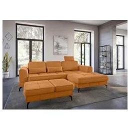 Sit & More Ecksofa SIT & MORE "Bendigo L-Form" Sofas Gr. B/H/T: 284cm x 84cm x 175cm, NaturLEDER, mega-Recamiere rechts, mit schwarzem Nickelfuß, gelb (curry) inklusive Sitztiefenverstellung, Bodenfreiheit 12 cm, in 2 Fußfarben