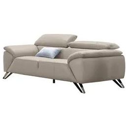 2,5-Sitzer NICOLETTI HOME Sofas Gr. B/H/T: 204cm x 72cm x 107cm, Leder Torrello, braun (tortora) Breite 204 cm, inklusive Kopfteilverstellung, Metallfüße