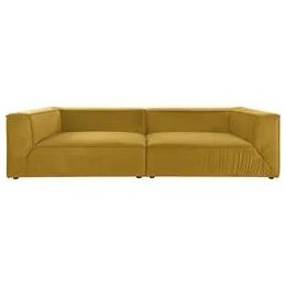 Big-Sofa Tom Tailor HOME "BIG CUBE" Sofas Gr. B/H/T: 270cm x 66cm x 129cm, Samtstoff TSV, ohne Sitztiefenverstellung, gelb (ochre tsv 5) in 2 Breiten, wahlweise mit Sitztiefenverstellung, Tiefe 129 cm