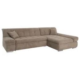 Ecksofa DOMO collection "Mona L-Form" Sofas Gr. B/H/T: 297cm x 80cm x 173cm, Luxus-Microfaser Chenilleoptik, Recamiere rechts, mit Bettfunktion, braun (schlamm) wahlweise mit Bettfunktion