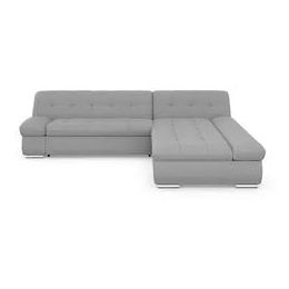 Ecksofa DOMO collection "Mona L-Form" Sofas Gr. B/H/T: 297cm x 80cm x 173cm, Samtoptik, Recamiere rechts, mit Bettfunktion, silberfarben (silber) wahlweise mit Bettfunktion