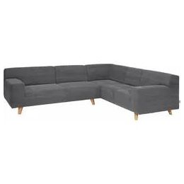 Ecksofa Tom Tailor HOME "NORDIC PURE" Sofas Gr. B/H/T: 269cm x 77cm x 226cm, Vintage Webstoff TUS, langer Schenkel links, grau (soft graphite tus 9) im Retrolook, Füße Buche natur