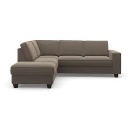 Ecksofa Home Affaire "County L-Form" Sofas Gr. B/H/T: 236cm x 81cm x 213cm, Struktur fein, Ottomane links, mit Bettfunktion-mit Bettkasten, beige (dunkelbeige) wahlweise Ottomane links oder rechts, mit Federkern-Polsterung