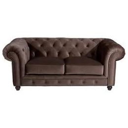 Chesterfield-Sofa Max Winzer "Old England modern, elegant und Retro, mit edler Knopfheftung" Sofas Gr. B/H/T: 192cm x 76cm x 96cm, Samtvelours 20442, braun im Retrolook, Breite 192 cm