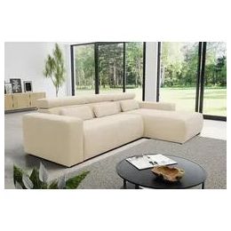 Ecksofa DOMO collection "Brandon große Ausführung B/T/H: 289/177/80 cm, auch in Leder und Cord" Sofas Gr. B/H/T: 285cm x 80cm x 175cm, Cord, Recamiere rechts, mit Sitztiefenverstellung, mit Nierenkissen, beige (creme) mit Kopfteilverstellung, wahlweise Sitztiefenverstellung, L-Form