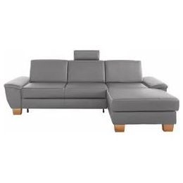 Ecksofa exxpo - SOFA FASHION "Croma, hochwertige Detailverarbeitung, mit Kontrastnaht, L-Form" Sofas Gr. B/H/T: 273cm x 88cm x 162cm, Kunstleder SOFTLUX, Recamiere rechts, ohne Bettfunktion, grau (delfin) bequem, wahlweise mit Bettfunktion und Bettkasten