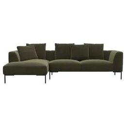 Ecksofa FLEXLUX "Sava Designsofa, bequem und komfortabel, L-Form" Sofas Gr. B/H/T: 329cm x 94cm x 166cm, Velvet, Recamiere links, grün (moss green) Taschenferderkern-Sitz mit Kaltschaum, lose Rücken- & Dekokissen