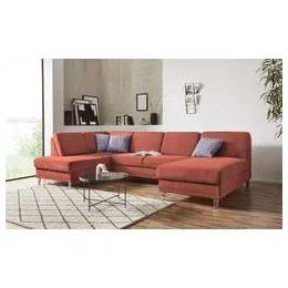 Sit & More Wohnlandschaft SIT & MORE "Clio U-Form" Sofas Gr. B/H/T: 319 cm x 89 cm x 190 cm, Luxus-Microfaser Paris, Ottomane links, ohne Bettfunktion-ohne Bettkasten, orange (terra) wahlweise mit Bettfunktion und Bettkasten, inklusive Federkern