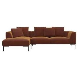 Ecksofa FLEXLUX "Sava Designsofa, bequem und komfortabel, L-Form" Sofas Gr. B/H/T: 329cm x 94cm x 166cm, Velvet, Recamiere links, braun (cognac) Taschenferderkern-Sitz mit Kaltschaum, lose Rücken- & Dekokissen