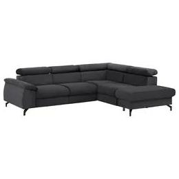 Ecksofa COTTA "Komaris L-Form" Sofas Gr. B/H/T: 249cm x 72cm x 207cm, Flachgewebe, Ottomane rechts, ohne Bettfunktion-ohne Bettkasten-mit Kopfteilverstellung, grau (dark grey) inklusive Kopfteilverstellung, wahlweise BettfunktionBettkasten