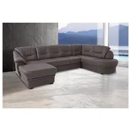 Sit & More Wohnlandschaft SIT & MORE "Savoni U-Form" Sofas Gr. B/H/T: 334cm x 90cm x 206cm, NaturLEDER, Recamiere links, ohne Bettfunktion, braun (mokka) wahlweise mit Bettfunktion