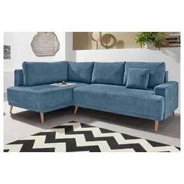 Ecksofa Inosign "Exxpo Otusso, L-Form" Sofas Gr. B/H/T: 246cm x 90cm x 169cm, Luxus-Microfaser weich, Recamiere links, blau (denim) mit Bettfunktion und Bettkasten