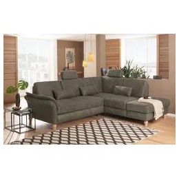 Ecksofa Home Affaire "Palace L-Form" Sofas Gr. B/H/T: 259cm x 89cm x 225cm, Luxus-Microfaser Lederoptik, Ottomane rechts, ohne Bettfunktion-ohne Stauraum, grau (taupe) incl. Sitztiefenverstellung, wahlweise mit Bettfunktion und Stauraum