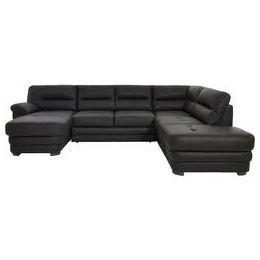 Wohnlandschaft COTTA "Royale U-Form" Sofas Gr. B/H/T: 316cm x 90cm x 93cm, Luxus-Kunstleder, Ottomane rechts, ohne Bettfunktion, schwarz wahlweise mit Bettfunktion