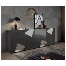 Sideboard Inosign "Vittoria, Breite 241 cm, 4 Türen" Sideboards Gr. B/H/T: 241 cm x 84 cm x 42 cm, grau (anthrazit hochglanz lack) Fronten mit Siebdruck und Spiegelfront