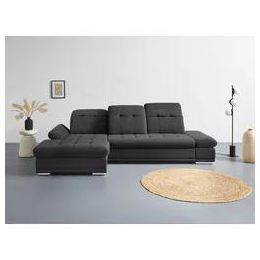 Ecksofa COTTA "Holiday L-Form" Sofas Gr. B/H/T: 302cm x 86cm x 190cm, Luxus-Microfaser, Recamiere links, ohne Bettfunktion-ohne Bettkasten-mit Kopfteilverstellung-mit Armteilverstellung-mit Sitztiefenverstellung, schwarz Sitztiefenverstellung, wahlweise mit Bettfunktion inkl. Bettkasten