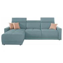 Ecksofa DOMO collection "Ava L-Form" Sofas Gr. B/H/T: 262cm x 84cm x 167cm, Struktur fein, Recamiere links, mit Kopfteilverstellung, blau (aqua) mit Recamiere, Federkern wahlweise Kopfteilverstellungen