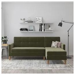 Ecksofa DOREL HOME "Lilly, L-Form" Sofas Gr. B/H/T: 212cm x 82cm x 153cm, Veloursstoff, Recamiere beidseitig montierbar, grün (olive) mit Bett-Funktion, Recamiere beidseitig montierbar, Sitzhöhe 43 cm