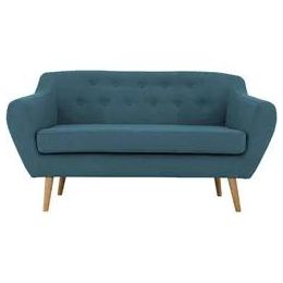 2-Sitzer Andas "Renne" Sofas Gr. B/H/T: 128cm x 78cm x 73cm, Struktur, blau (petrol) mit Heftung im Rücken skandinavischem Stil