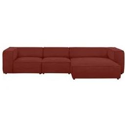 Ecksofa W.Schillig "around-the-block" Sofas Gr. B/H/T: 341cm x 66cm x 164cm, Longlife fabric Flachgewebe T88, Longchair rechts, rot (terracotta t88) mit eleganter Biese, Federkern, Breite 341 cm