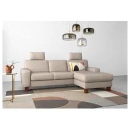 Ecksofa Home Affaire "Vision L-Form" Sofas Gr. B/H/T: 252 cm x 90 cm x 164 cm, Luxus-Microfaser Lederoptik, Recamiere rechts, ohne Bettfunktion-ohne Bettkasten, grau (hellgrau) mit Federkern, wahlweise Bettfunktion und Bettkasten