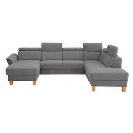 Wohnlandschaft Home Affaire "Conville U-Form" Sofas Gr. B/H/T: 322cm x 84cm x 217cm, Luxus-Microfaser Euphoria, Ottomane rechts, inkl.Kopfteilverstellung,mit Bettfunktion und Bettkasten, grau Kopfteilverstellung wahlweise mit Bettfunktion und Bettkasten