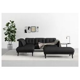 Sit & More Ecksofa SIT & MORE "Scandia L-Form" Sofas Gr. B/H/T: 271cm x 82cm x 214cm, Struktur weich, Ottomane links, Ohne Kopfteilverstellung-Ohne Armteilfunktion-Mit schwarzen matten Metallfüßen, schwarz Wahlweise mit Kopfteilverstellung und Armteilfunktion