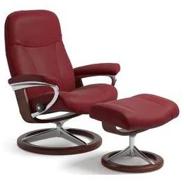 Relaxsessel stressless "Garda", rot (bordeaux batick), B:91cm H:102cm T:79cm, Sessel, mit Signature Base, Größe L, Gestell Braun