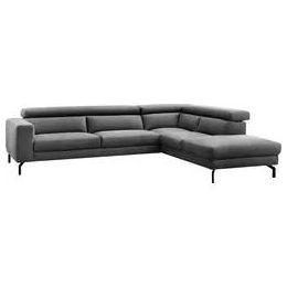 Ecksofa Places of Style "Olanta, L-Form" Sofas Gr. B/H/T: 305cm x 76cm x 233cm, Luxus-Microfaser Vintageoptik, Ottomane rechts, grau (dunkelgrau) mit verstellbaren Kopfstützen