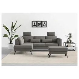 Sit & More Ecksofa SIT & MORE "Lindholm L-Form", grau (hellgrau), B:254cm H:88cm T:188cm, Sofas, mit Sitztiefenverstellung und Federkern