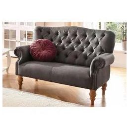 Chesterfield-Sofa Home Affaire "Lord" Sofas Gr. B/H/T: 138cm x 93cm x 84cm, Luxus-Microfaser Lederoptik, grau (anthrazit) mit echter Chesterfield-Knopfheftung und Ziernägeln