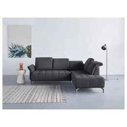 Ecksofa Inosign "Fresh L-Form" Sofas Gr. B/H/T: 260cm x 79cm x 220cm, Olympia EASY CLEAN, Ottomane rechts, mit Armteilverstellung-mit Kopfteilverstellung-mit Vorziehsitz motorisch, grau (dunkelgrau) Federkern, wahlweise Kopfteilverstellung und motorischer Vorziehsitz