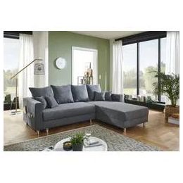 Ecksofa Inosign "L-Form" Sofas Gr. B/H/T: 252cm x 95cm x 192cm, Luxus-Microfaser, Recamiere beidseitig montierbar, grau (anthrazit) inklusive Bettfunktion, Bettkasten, loser Zier- und Rückenkissen