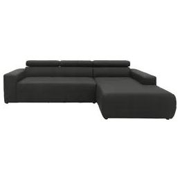 Ecksofa DOMO collection "Brandon große Ausführung B/T/H: 289/177/80 cm, auch in Leder und Cord" Sofas Gr. B/H/T: 285cm x 80cm x 175cm, Leder, Recamiere rechts, ohne Sitztiefenverstellung, ohne Nierenkissen, schwarz mit Kopfteilverstellung, wahlweise Sitztiefenverstellung, L-Form