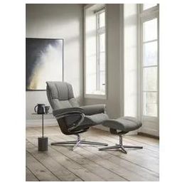 Relaxsessel stressless "Mayfair" Sessel Gr. ROHLEDER Stoff Q2 FARON, Cross Base Braun, Relaxfunktion-Drehfunktion-PlusTMSystem-Gleitsystem-BalanceAdaptTM, B/H/T: 92cm x 103cm x 79cm, grau (grey q2 faron) mit Cross Base, Größe S, M & L, Holzakzent Braun