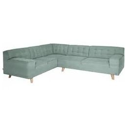 Ecksofa Tom Tailor HOME "NORDIC CHIC" Sofas Gr. B/H/T: 269cm x 77cm x 226cm, Samtstoff STC, langer Schenkel rechts, grün (celadon stc 3) im Retrolook, Füße Buche natur