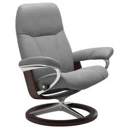 Relaxsessel stressless "Consul", grau (wild dove batick), B:82cm H:102cm T:72cm, Leder BATICK: BATICK ist ein leicht korrigiertes, durchgefärbtes und genarbtes Möbelleder, bei dem die meisten Unebenheiten und Spuren in der Regel entfernt wurden., Leder PALOMA: PALOMA ist ein durchgefärbtes Semianilin-Möbelleder mit natürlicher Narbung., ROHLEDER Stoff Q2 FARON: Ein fester zuverlässiger Bouclu00e9 